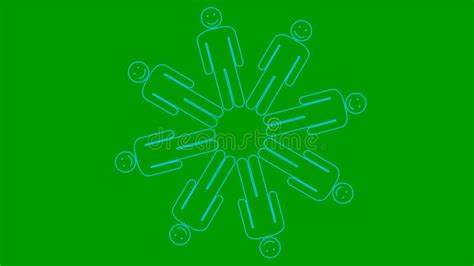Animated Blue Line Smile People Circle Ornate Decorative Element From