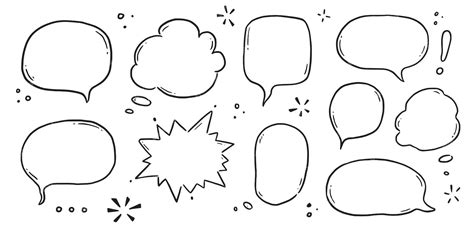 Hand Getrokken Tekstballon Set Schets Komische Doodle Stijl Tekstballon