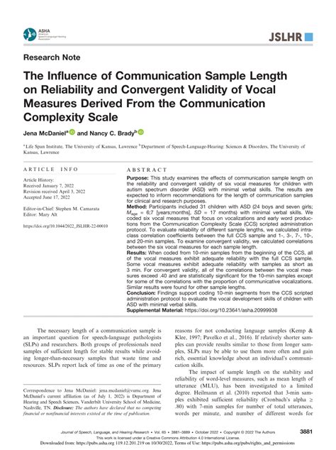 Pdf The Influence Of Communication Sample Length On Reliability And