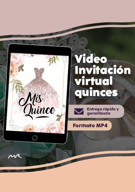 Video invitación Quinceaños con vestido flores y margen colores blanco