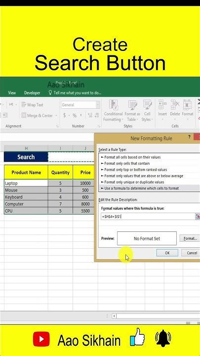 Create Search Button In Excel Youtube