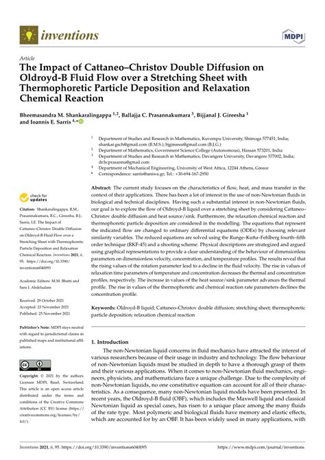 Pdf The Impact Of Cattaneochristov Double Diffusion On Oldroyd B Fluid Flow Over A Stretching