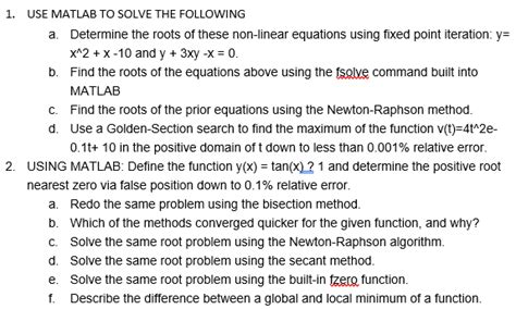 1 USE MATLAB TO SOLVE THE FOLLOWING A Determine The Chegg