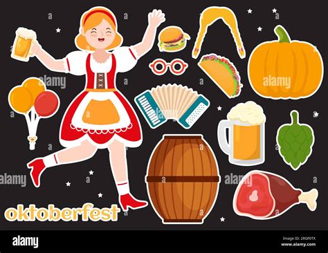 Set Of Happy Oktoberfest Festival Elements Vector Illustration With