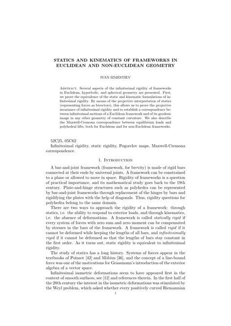 pdf statics and kinematics of frameworks in euclidean and non