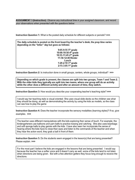 Assignment 3 Instruction 2 Pdf Teachers Senses
