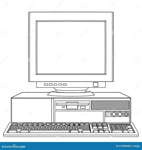 Retro Personal Computer With Crt Monitor And Horizontal Case Vector