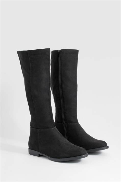 Wide Fit Flat Knee High Boots Boohoo Uk