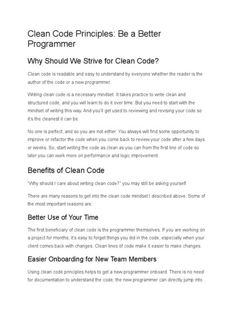 clean code principles be a better programmer pdf software bug