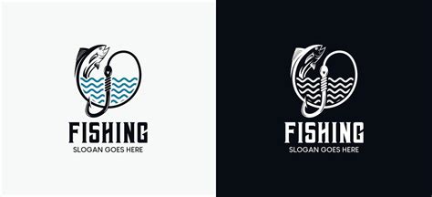 Fishing Logo Design With Wave And Hook Symbol Tuna Fishing Logo