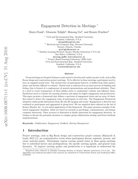 Pdf Engagement Detection In Meetings