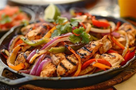 Premium Photo Sizzling Chicken Fajitas With Colorful Bell Peppers And
