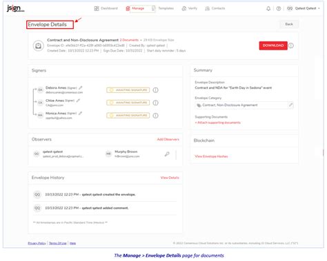 Appendix B The Envelope Details Page