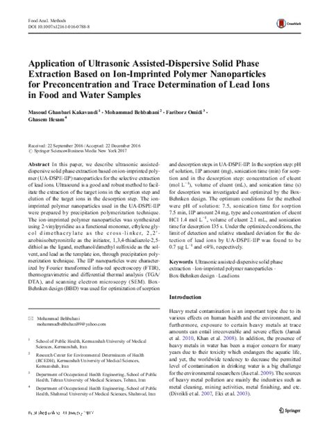 Pdf Application Of Ultrasonic Assisted Dispersive Solid Phase