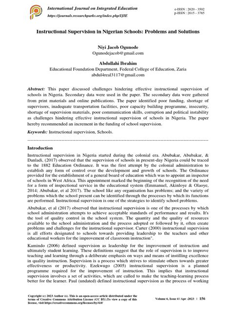 Instructional Supervision In Nigerian Schools Problems And Solutions