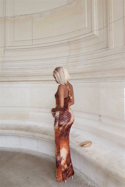 Maylee Textured Maxi Dress Brown Combo Fashion Nova