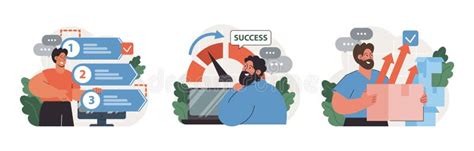 Progress Set Work Optimization And Efficiency Stock Vector