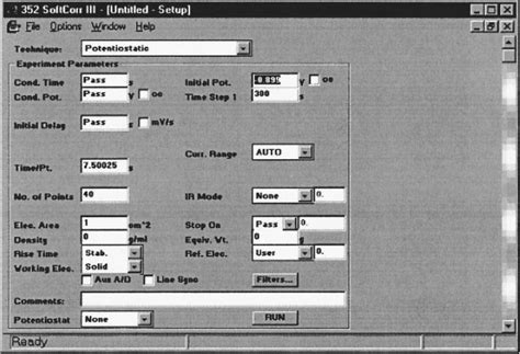The Experimental Setup Window Showing The Potentiostatic Technique