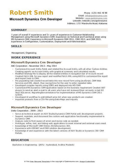 Microsoft Dynamics Crm Developer Resume Samples Qwikresume