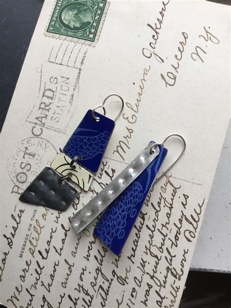 Mismatched Blue Tin Earrings 10th Anniversary Sterling Ear Wires