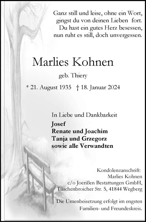Traueranzeigen Von Marlies Kohnen Aachen Gedenkt