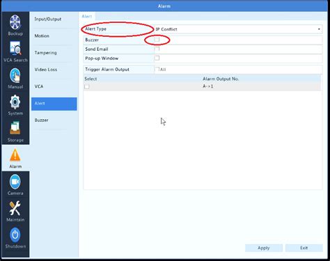 UNV Recorder Configuring The Alarm And Buzzer Alerts Local GUI