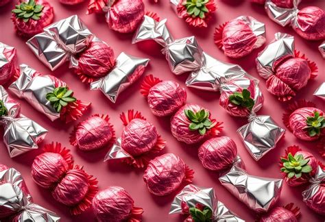 Premium Photo Wrapped Strawberry Candy In Decorative Foil Wrapper