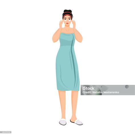 눈 아래에 적용 하는 여자 패치 플랫 컬러 벡터 얼굴 없는 문자 웹 그래픽 디자인 및 애니메이션을 위한 얼굴 마스크 고립 된