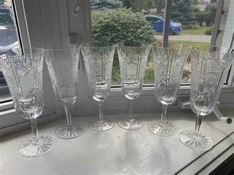 Vintage Bohemian Cut Crystal Tall Wine Glasses Set Of 6 Vintage