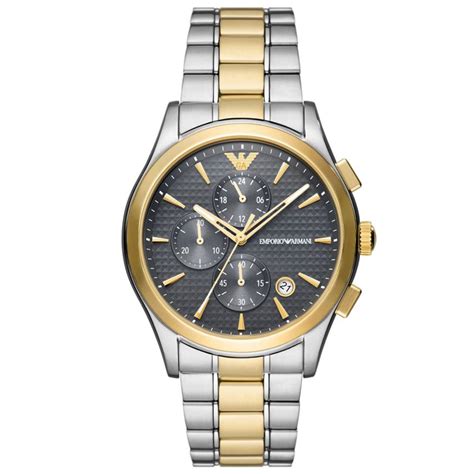 【armani】亞曼尼 公司貨 高貴紳士三眼計時雙色不鏽鋼腕錶銀x金框ar11527 Pchome 24h購物