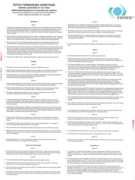 Fenex Dutch Forwarding Conditions Pdf