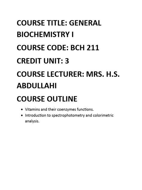 Bch 211 Lecture Note Pdf Nutrients Vitamin