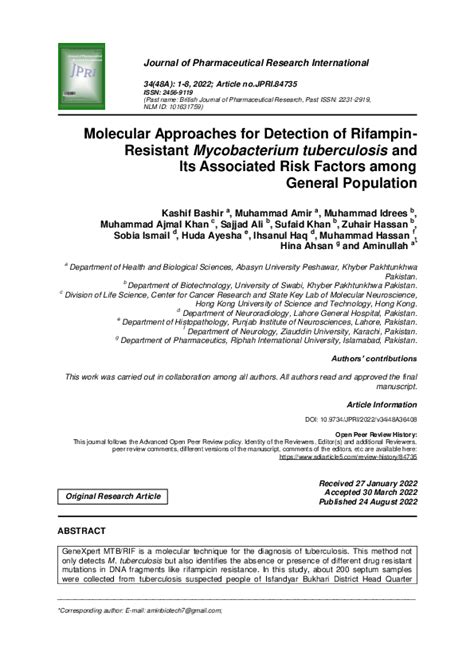 Pdf Molecular Approaches For Detection Of Rifampin Resistant