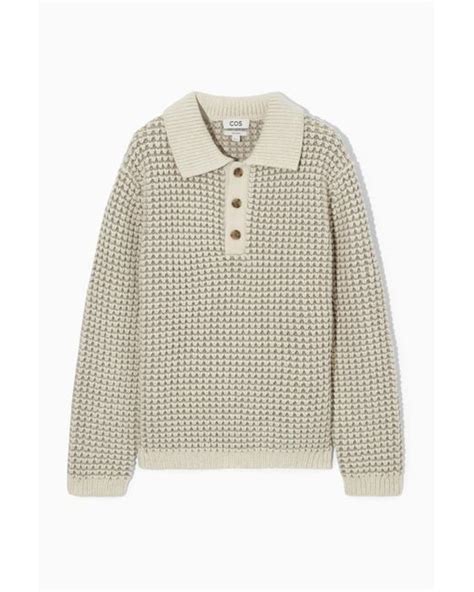 Cos Two Tone Waffle Knit Polo Shirt In White For Men Lyst