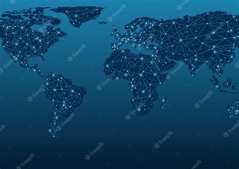 Premium Vector World Map Showing Communication Networks And Nodal Points