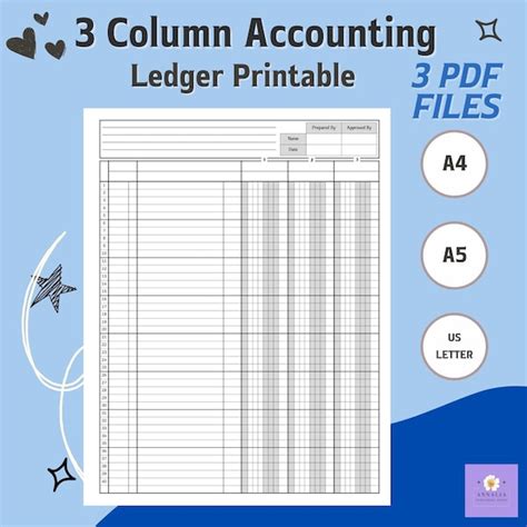 3 Column Accounting Ledger Etsy