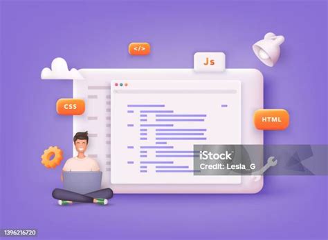 웹 사이트 프로그래밍 및 코딩 웹 개발 및 코딩 영향력있는 마케팅 소셜 미디어 또는 네트워크 홍보 3d 벡터 일러스트레이션 소셜 네트워킹에 대한 스톡 벡터 아트 및 기타
