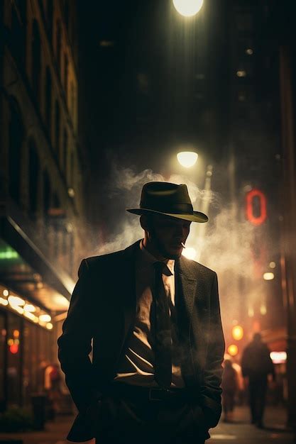 Premium Ai Image A Man In A Hat And A Suit Is Walking Down A Street