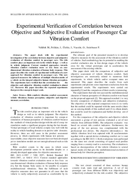Pdf Experimental Verification Of Correlation Between Objective And Subjective Evaluation Of