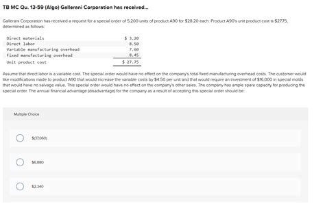 Solved TB MC Qu Algo Gallerani Corporation Has Chegg