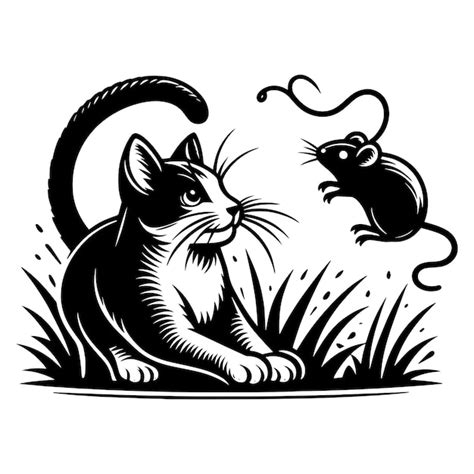 A Cute Cat Catches A Mouse Premium AI Generated Vector