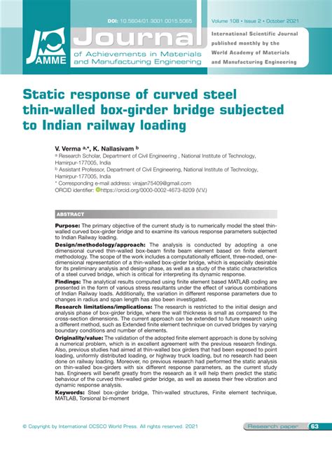 Pdf Static Response Of Curved Steel Thin Walled Box Girder Bridge