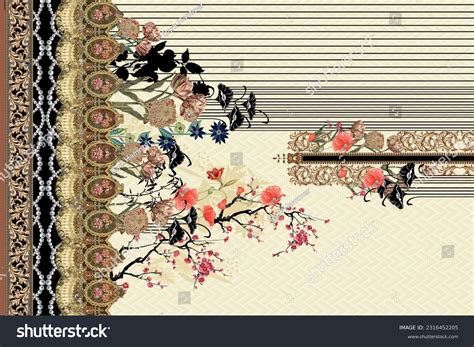 Geometrical Floral Designs Textile Border Stock Illustration 2316452205