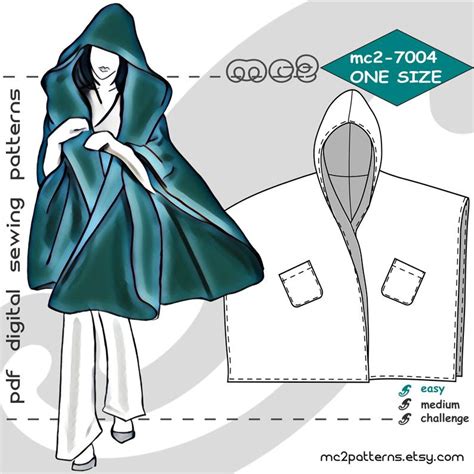 One Size Poncho Wrap With Hood Digital Pdf Sewing Pattern For Etsy