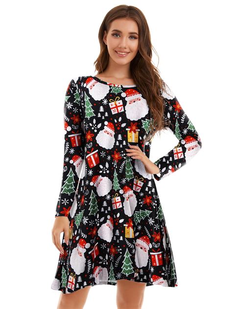 Casual Christmas Dresses For Women Long Sleeve T Shirt Dress Crew Neck