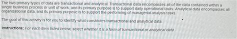 Solved The Two Primary Types Of Data Are Transactional And