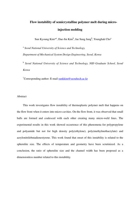 Pdf Flow Instability Of Semicrystalline Polymer Melt During Micro
