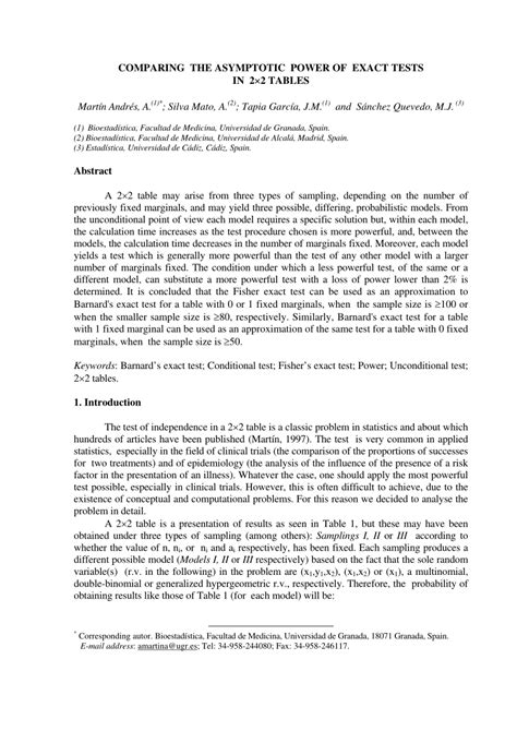 Pdf Comparing The Asymptotic Power Of Exact Tests In 2×2 Tables