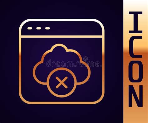 Gold Line Failed Access Cloud Storage Icon Isolated On Black Background Cloud Technology Data