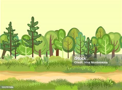 평평한 숲 수평 원활한 구성 만화 스타일 길 재미있는 녹색 시골 풍경 게임을 레벨 코믹 디자인 나무와 귀여운 장면 벡터 0명에 대한 스톡 벡터 아트 및 기타 이미지 Istock